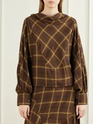 Co Draped Checked Crepe Shirt