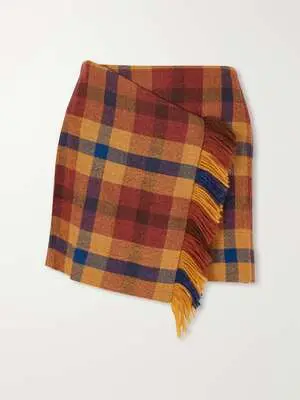 Escvdo Checked Asymmetric Alpaca Mini Skirt