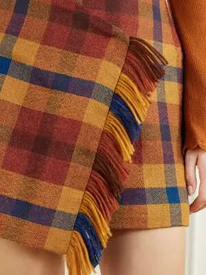 Escvdo Checked Asymmetric Alpaca Mini Skirt