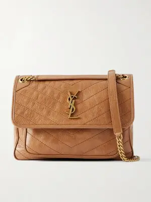 Saint Laurent Niki Crinkled Leather Shoulder Bag - Brown