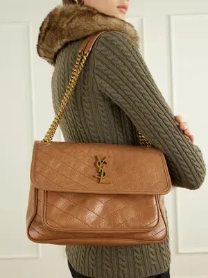 Saint Laurent Niki Crinkled Leather Shoulder Bag - Brown