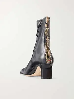 AeydĒ Billie Stripe 55 Snake-effect Trimmed Leather Ankle Boots