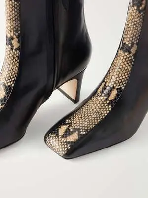 AeydĒ Billie Stripe 55 Snake-effect Trimmed Leather Ankle Boots