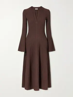 Simkhai Genna Ribbed Woven Midi Dress - Brown