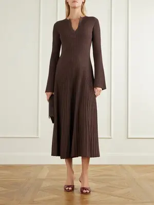 Simkhai Genna Ribbed Woven Midi Dress - Brown
