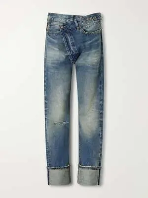 R13 Cuffed Crossover Jean X Straight-leg Jeans - Mid Denim