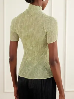 Issey Miyake Twist Plissé-chiffon Blouse - Green