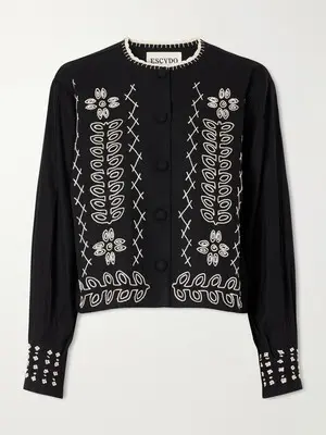 Escvdo Libertad Cropped Embroidered Cotton-twill Jacket