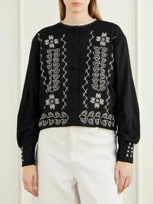 Escvdo Libertad Cropped Embroidered Cotton-twill Jacket