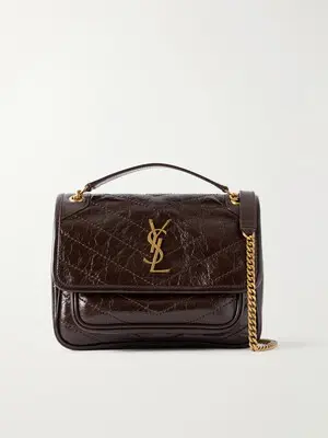 Saint Laurent Niki Baby Quilted Crinkled-leather Shoulder Bag - Brown