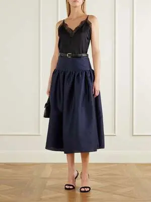 SELF-PORTRAIT Gathered Taffeta Midi Skirt