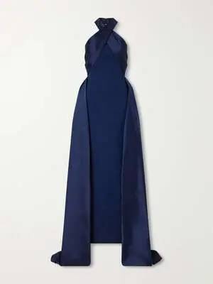 Solace London Rumi Halterneck Crepe Gown - Navy
