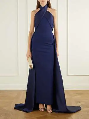 Solace London Rumi Halterneck Crepe Gown
