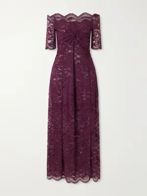 Rabanne Ruched Lace Midi Dress - Purple