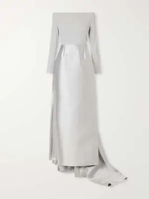 Solace London Winslow Off-the-shoulder Crepe Gown - Platinum