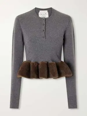Stella McCartney Shearling-trim Wool-blend Cardigan - Dark Gray