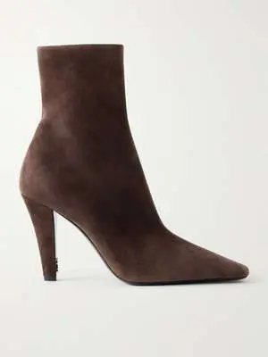 Saint Laurent Jill 95 Suede Ankle Boots - Brown