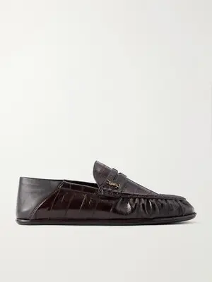 Saint Laurent Logo-embellished Leather Penny Loafers - Brown