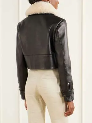 LIBEROWE Raja Cropped Shearling-trimmed Leather Jacket