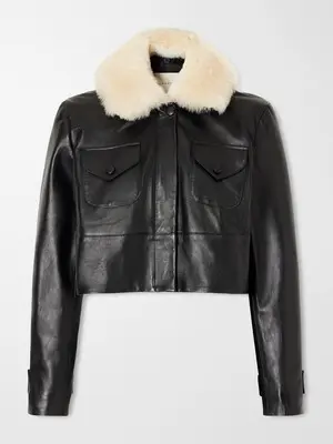 LIBEROWE Raja Cropped Shearling-trimmed Leather Jacket - Black