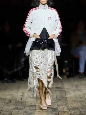 Simone Rocha Unraveling Ribbon Ring Asymmetric Embellished Lace And Satin Midi Skirt - Neutrals