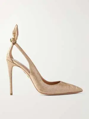 AQUAZZURA Bow Tie 105 Satin And Leather Pumps - Gold