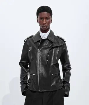 Bottega Veneta Rubbery Leather Biker Jacket