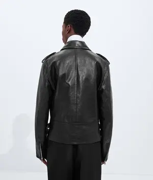 Bottega Veneta Rubbery Leather Biker Jacket