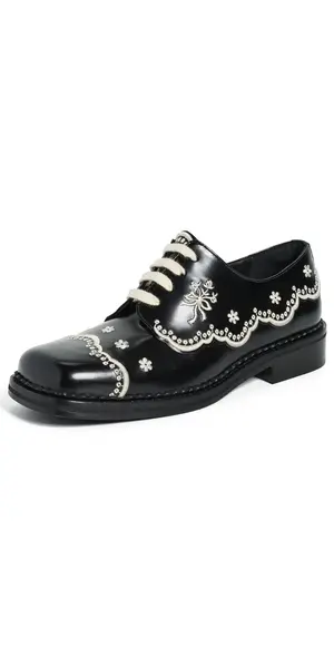 Simone Rocha Floral Lace Brogues - Black/cream