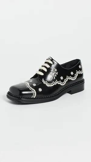 Simone Rocha Floral Lace Brogues - Black/cream