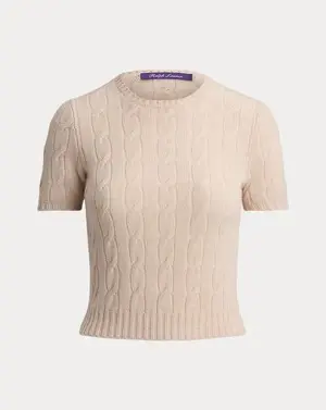 Ralph Lauren Cable-knit Cashmere Cropped Sweater - Sand
