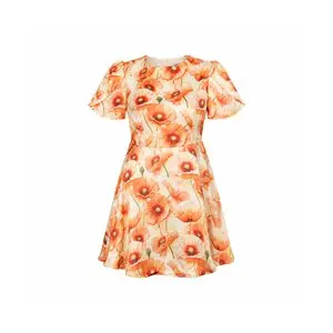GIRL IN MIND Sora Floral Mini Skater Dress - Orange