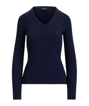 Ralph Lauren Rib-knit Long-sleeve V-neck Top - Navy
