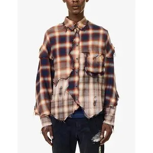 KHOKI Distressed Checked Long-sleeve Jersey Shirt
