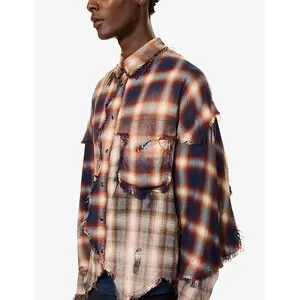 KHOKI Distressed Checked Long-sleeve Jersey Shirt
