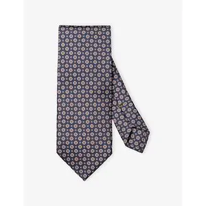 Eton Medallion-print Silk Neck Ties - Navy Blue