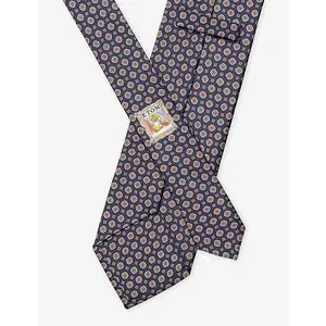 Eton Medallion-print Silk Neck Ties - Navy Blue