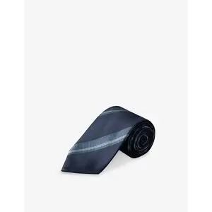 Eton Striped Woven Shantung Silk Tie - Dark Blue
