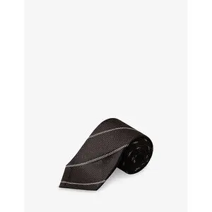 Eton Striped Woven Silk Tie - Brown