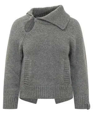 Victoria Beckham Sweater In Wool With Asymmetrical Collar - Grey