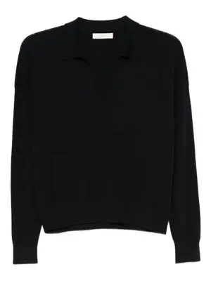 ZANONE V-neck Wide Fit Polo In Flexwool - Black