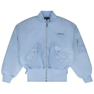 PURPLE BRAND Satin Zip Front Bomber - Blue
