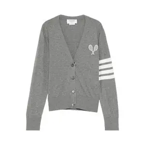 Thom Browne Tennis Racquets Intarsia Neck Cardigan 'light