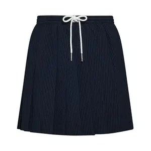 Thom Browne Wool Mini Length Drawstring Pleated Skirt 'navy - Blue