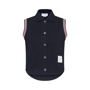 Thom Browne Button-down Classic Pique Rwb Trim Sleeveless Shirt 'navy