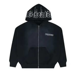 PURPLE BRAND Heavyweight Fleece Zip Front Hoodie - Black