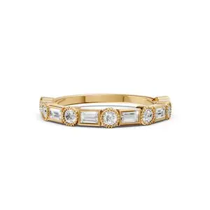 AYA FINE JEWELRY Perpetua Round & Baguette Cut Lab Grown Diamond Milgrain Eternity Band In Gold - Yellow
