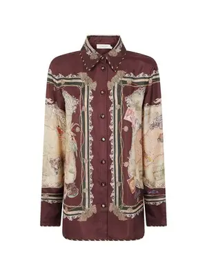 Zimmermann Valiant Printed Silk Shirt - Brown