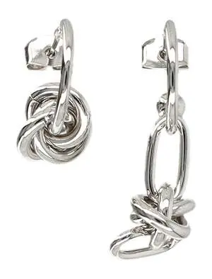 JUSTINE CLENQUET Daria Mismatched Hoop Earrings With Knot Link Chain Detail, 2 Cm / 4 Cm - Argento