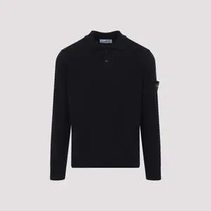 Stone Island Virgin Wool Polo Knit Shirt - Blue